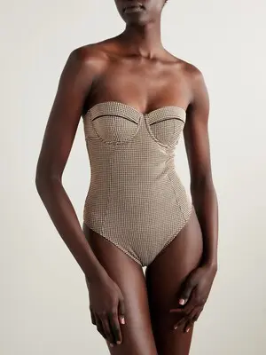 Staud Maeve Checked Piqué Underwired Swimsuit - Neutrals