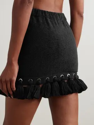 CAP D’ANTIBES Tasseled Eyelet-embellished Cotton-terry Mini Skirt