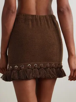 CAP D’ANTIBES Tasseled Eyelet-embellished Cotton-terry Mini Skirt