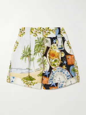 Farm Rio Printed Linen Shorts - Blue