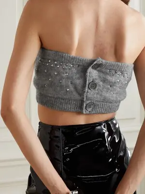 Alessandra Rich Cropped Crystal-embellished Knitted Top