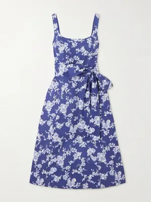 Carolina Herrera Belted Floral-print Faille Midi Dress - Blue