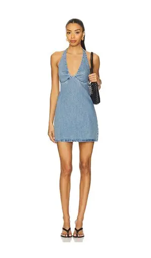 Free People Denim Halterneck Mini Dress - Blue