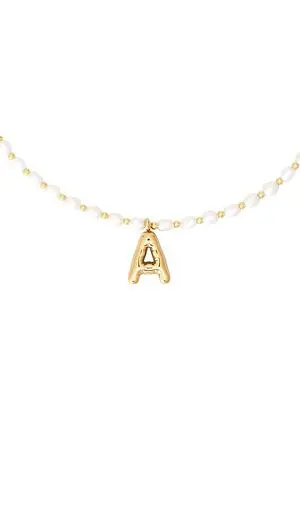 PETIT MOMENTS Gold Tone Beaded Initial Necklace - Ivory