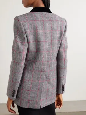 Chloé Double-breasted Checked Wool Blazer With Velvet Trim