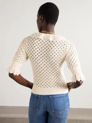 Chloé Lace-trimmed Cotton, Alpaca And Silk-blend Polo Sweater