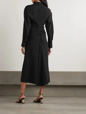 Victoria Beckham Asymmetric Gathered Crepe Midi Dress - Black