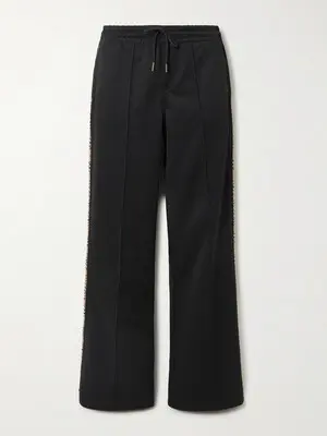 Burberry Checked Piqué-trimmed Jersey Flared Track Pants - Black