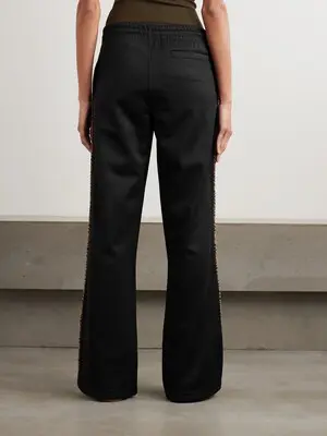 Burberry Checked Piqué-trimmed Jersey Flared Track Pants - Black