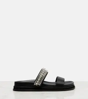 JIMMY CHOO Crystal Embellished Leather Slides