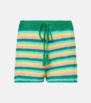 Anna Kosturova Striped Crochet Cotton Shorts - Green