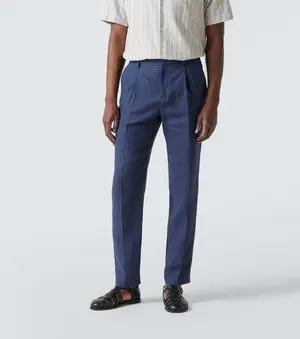 Sunspel Pleated Linen Straight Trousers