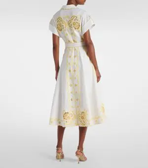 Zimmermann Lucky Embroidered Linen Midi Dress