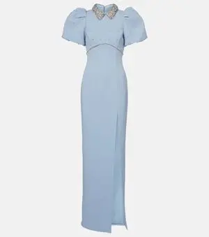 Rebecca Vallance Amery Embellished Puff-sleeve Gown - Blue