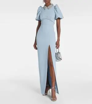Rebecca Vallance Amery Embellished Puff-sleeve Gown - Blue