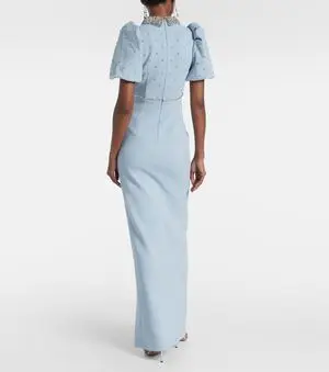 Rebecca Vallance Amery Embellished Puff-sleeve Gown - Blue
