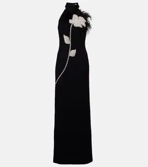 Rebecca Vallance Starlight Embellished Feather-trimmed Gown - Black