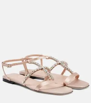 JIMMY CHOO Jimmy Choo Gwyn Embellished Satin And Leather Sandals Beige