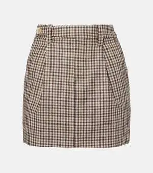Brunello Cucinelli Checked Virgin Wool Flannel Mini Skirt - Brown