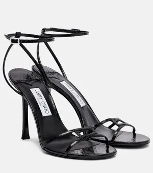 JIMMY CHOO Leo 100 Leather Sandals - Black