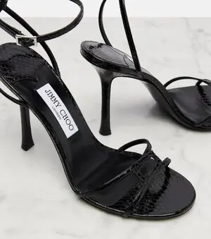 JIMMY CHOO Leo 100 Leather Sandals - Black