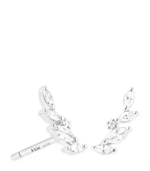 ASTRID & MIYU Rhodium-plated Navette Crystal Climber Earrings - Silver
