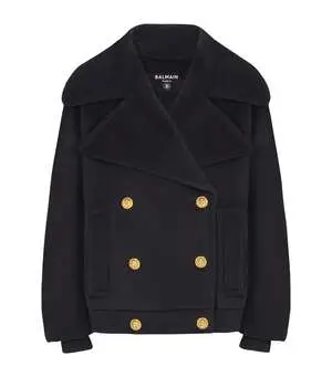 Balmain Wool-cashmere Pea Coat - Black