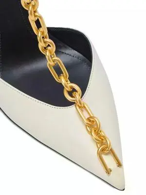 Balmain Sync Leather Pumps With Chain Detailing - Neutrals