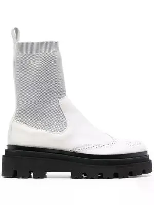 Eleventy Leather Ankle Boots With Sock Detail - Neutrals