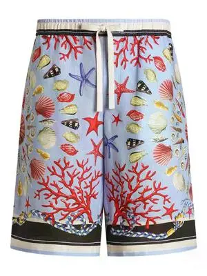 Dolce & Gabbana Graphic Print Linen Shorts - Blue