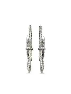 John Hardy Sterling Spear Diamond Hoop Earrings - Silver