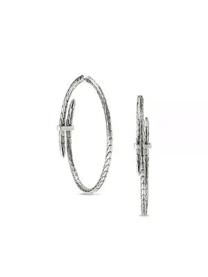 John Hardy Sterling Spear Diamond Hoop Earrings