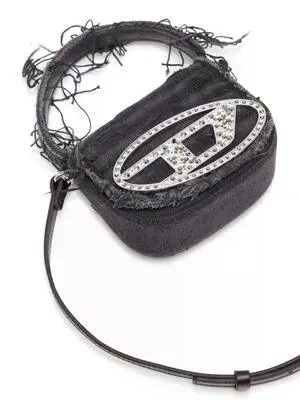 DIESEL® 1dr Xs Distressed Denim Crossbody Bag With Rhinestone Logo