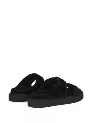 GIUSEPPE ZANOTTI Furry Buckled Sheepskin Slides