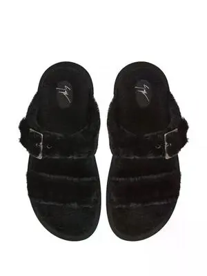 GIUSEPPE ZANOTTI Furry Buckled Sheepskin Slides