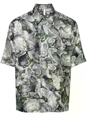 SUNFLOWER Floral-print Bowling Shirt - Grey