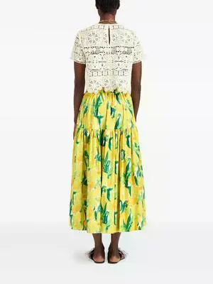 La DoubleJ Floral Print Tiered Midi Skirt