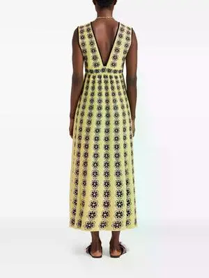 La DoubleJ Floral-embroidered V-neck Maxi Dress
