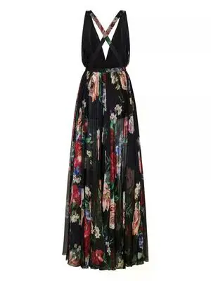 Dolce & Gabbana Floral Print Silk Maxi Dress - Black