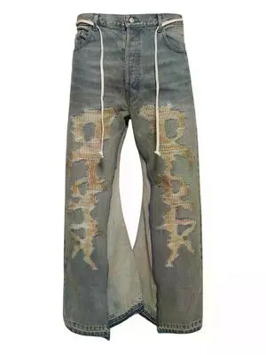 RRR123 Layered Wide-leg Jeans With Distressing - Blue
