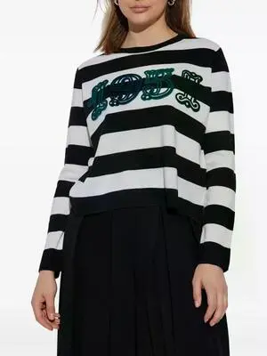 Max Mara Viterbo' Striped Embroidered Crew Neck Long Sleeve Sweater - Black