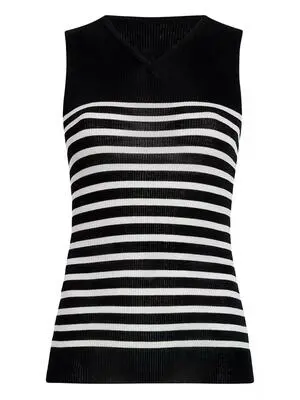 Khaite Renato Ribbed V-neck Striped Top - Black