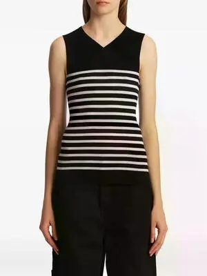 Khaite Renato Ribbed V-neck Striped Top - Black