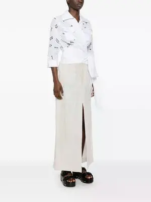 D.exterior Embroidered Cotton Blend Wrap Shirt