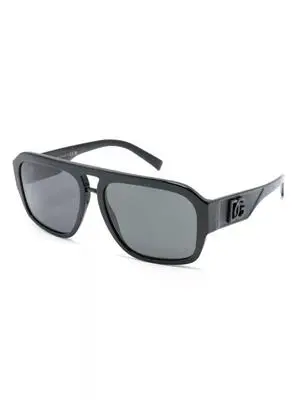 Dolce & Gabbana Logo Plaque Pilot-frame Sunglasses - Black