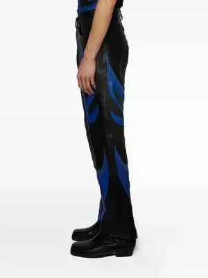 Martine Rose Leather Trousers With Blue Flame Appliqu