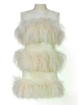 TALLER MARMO Feather Embellished Mini Dress - Neutrals