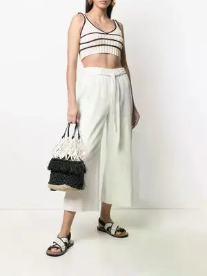 Lorena Antoniazzi Ribbed Knit Cropped Top With Stripe Print And Contrasting Trim