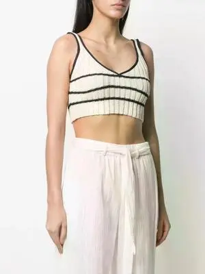 Lorena Antoniazzi Ribbed Knit Cropped Top With Stripe Print And Contrasting Trim