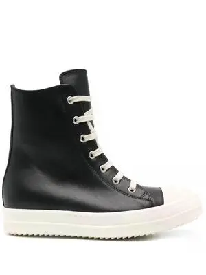 Rick Owens Leather High Top Sneakers - Black